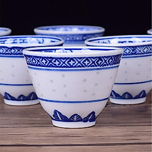 Woonsoon Chinese Handmade Kungfu Tea Cup 70 ml, Set of 8 Bone China Blue and White Tea Cups,Ceramic Tea Mugs Without Handles,Best Gift