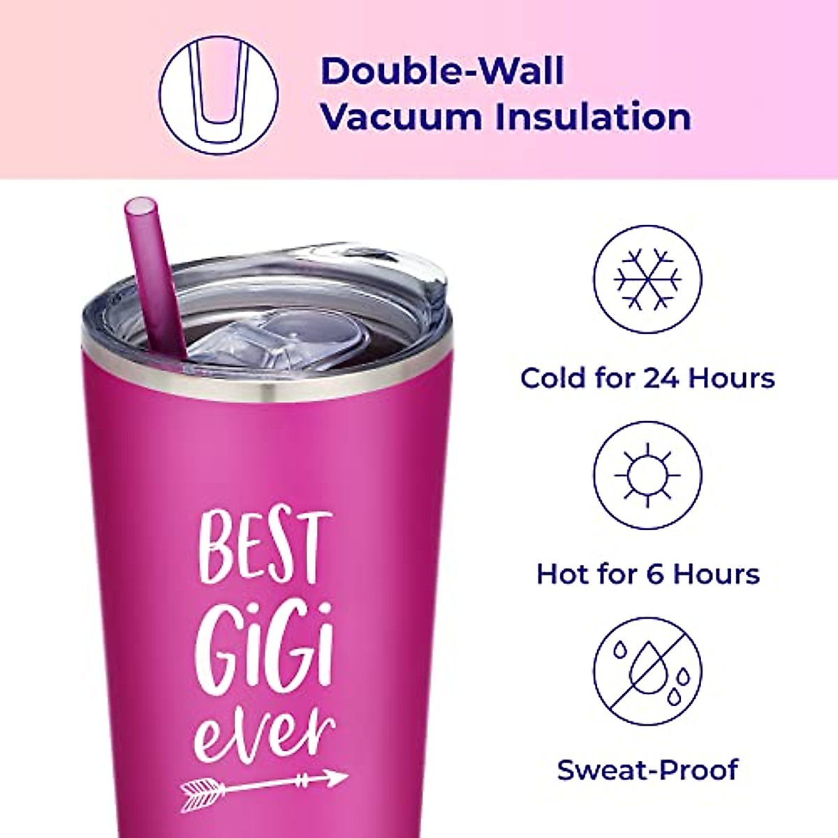 Best Gigi Ever Stainless Steel Tumbler with Lid and Straw - Vacuum Insulated Travel Tumbler Cup - Gigi Gift for Happy Birthday - New Gigi Stocking Stuffers - World's Best Gigi - Gigi Grandma Tumbler