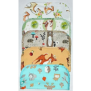 1 Ply Printed Flannel Little Wipes 8x8 Inches Set of 5 Sweet Woodland Animals