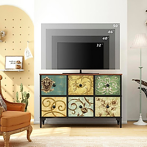 Nasonet Dresser TV Stand for Bedroom, Wide Dresser with 6 Drawers, Console Table Chest of Drawers Fabric Dressers for Kids, Living Room, Closet, Entryway,Sturdy Steel Frame and Wooden Top