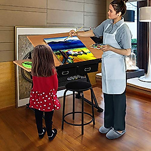 Yaheetech Height Adjustable Drafting Table Drawing Table Artist Desk Tilting Tabletop Art Craft Desk Watercolor Paintings Sketching Work Station w/2 Storage Drawers and Stool for Home Office