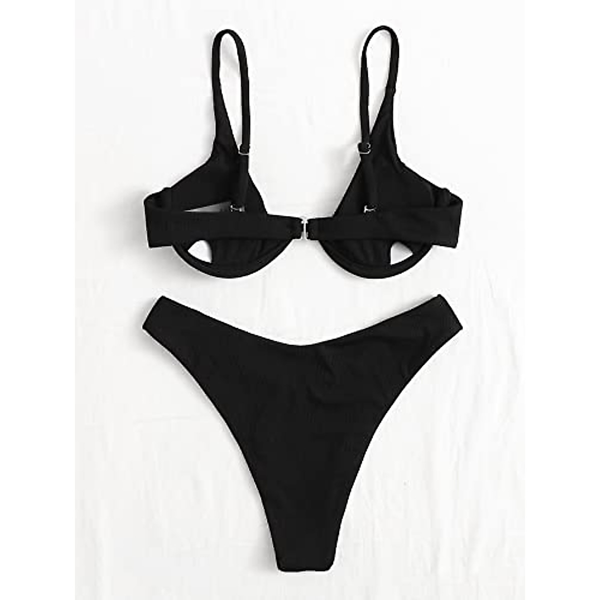 Verdusa Women's 2 Piece Triangle Bikini High Cut Bathing Suit Swimwear Black M