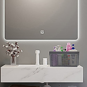 Rinboat 17 L Plastic Stacking Storage Baskets, Grey Stackable Storage Bin, 6-Pack