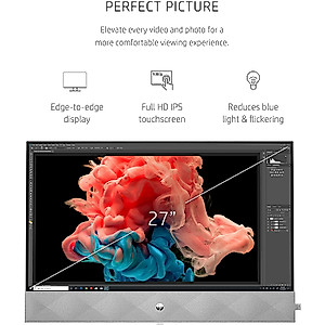 HP Pavilion All-in-One 27-d0230z, AMD Ryzen 7 4800H 16 GB DDR4 1TB HDD 256GB PCIe NVMe M.2 SSD 27" Diagonal FHD Display, Windows 11 Home