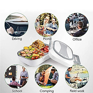 CTSZOOM Electric Lunch Box Food Warmer for Car Truck and Home Portable Food Warmer Heater 3 compartment Container with Spoon and Fork Lunch Box White