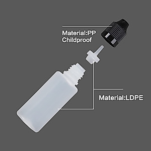 Eau 15ml LDPE Plastic Thin Tip Dropper Bottles, Small Empty Squeeze Dropper Bottles (50PCS, Black Caps), BPA Free
