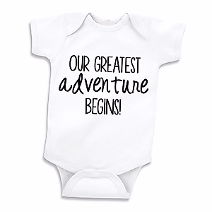 Bump and Beyond Designs Baby-Boys Our Greatest Adventure Pregnancy Announcement Leotard to Family White, 0-3 Months