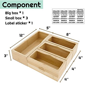 Rowoony - Ziplock Bag Storage Organizer for Kitchen Drawer - Bamboo Kitchen Organizer - Baggie Holder - Gallon, Quart, Sandwich and Snack Size (4Pack)