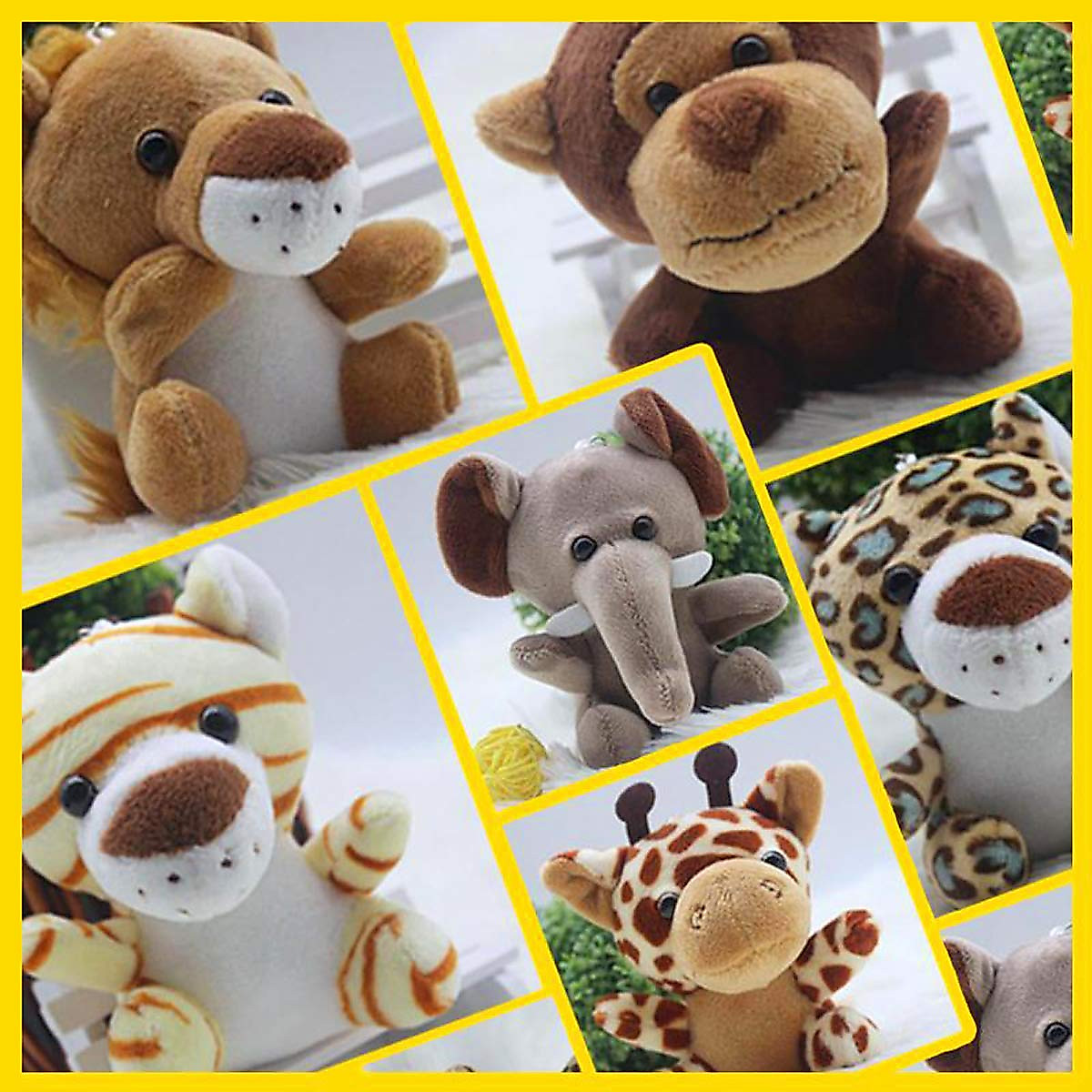 OuMuaMua 6pcs Jungle Animal Plush Toys Stuffed Animals Set, 4.8 Inch Cute Small Zoo Animals Plush Keychains for Kids Animal Themed Parties,Kindergarten Fun, Teacher Student Achievement Award