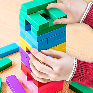 Stacking Board Game,Colored Wooden Stacking Game,48PCS Tumble Tower With Dice,Colorful Stacking Block Party Game,Educational Stacking Building Blocks For Kids,Stacking Gifts Set For Boys Girls Adults