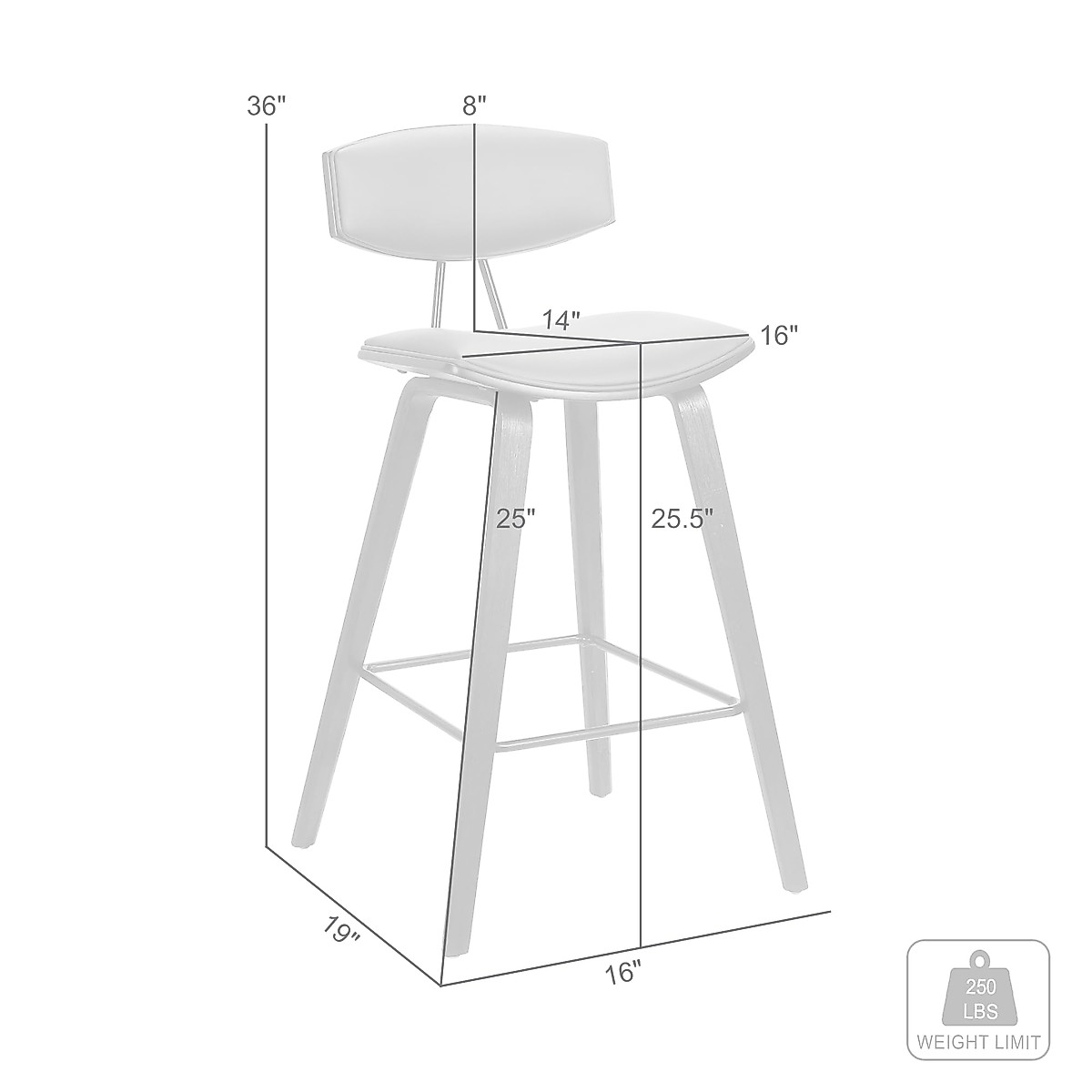 Armen Living Fox 25.5" Counter Height Grey Faux Leather and Walnut Wood Mid-Century Modern Bar Stool