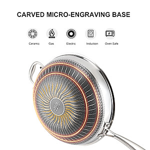 Vegoran 13 inch Wok Pan,Stainless Steel Stir-fry Wok, Non Stick Honeycomb Skillet with Stay Cool Handle- Suitable for Induction, Ceramic, Electric, and Gas Cooktops (13" Honeycomb Wok Pan with Lid)