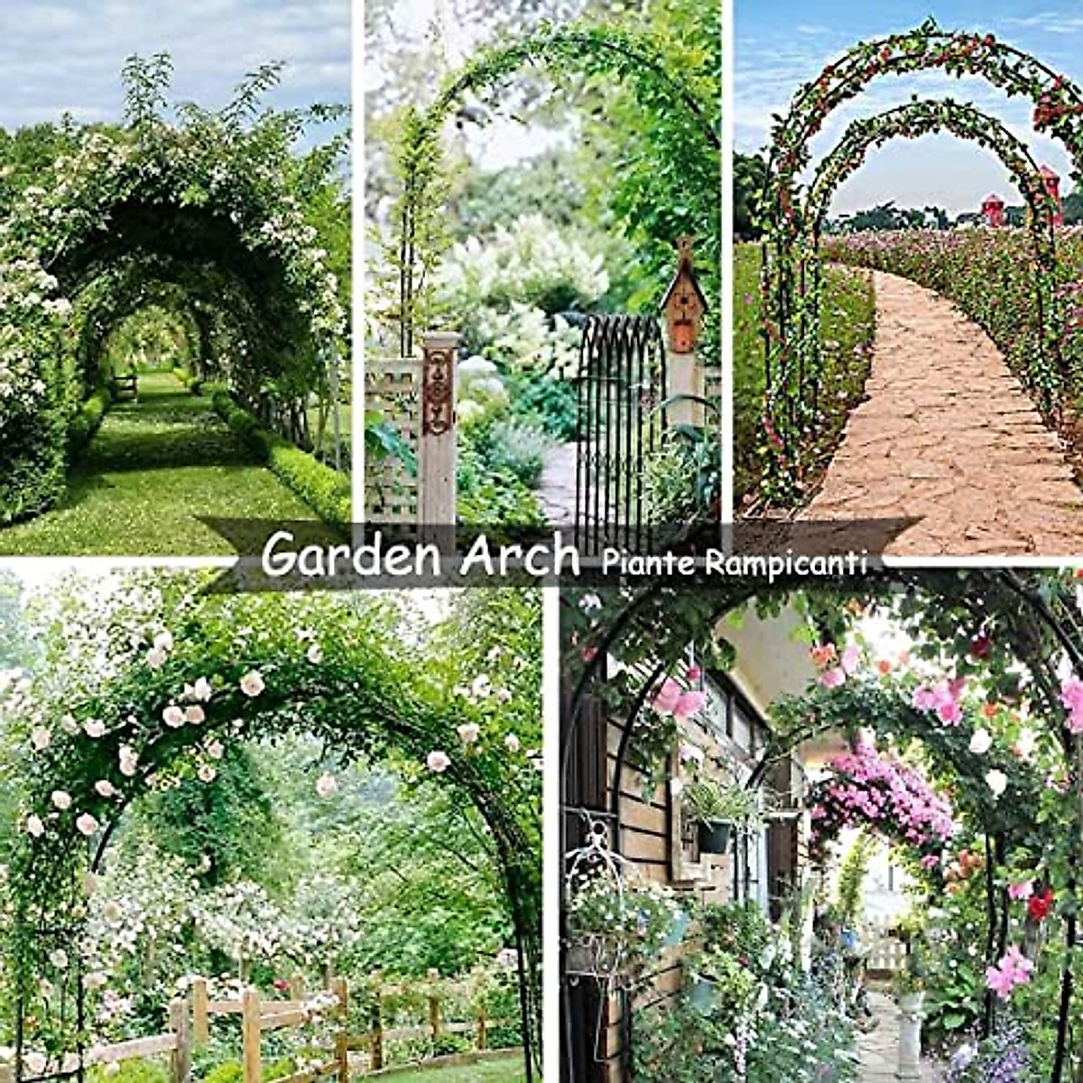 Metal Garden Arch Trellis Frame Roses Vines Plants Climbing Archway Rose Arch for Outdoor Garden Wedding W120cm-320cm (High : 2.4m, Size : 3m/9.8ft)