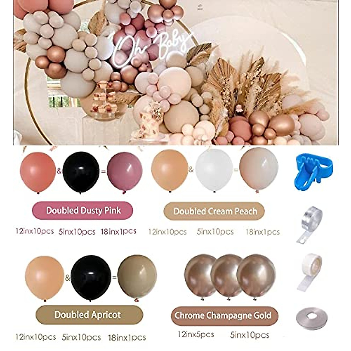 Longwu Balloon Arch Garland Kit,Blush Nude Apricot Party Balloons Decoration Set for Retro Boho Wedding Baby Shower Bridal Engagement Anniversary Graduation Birthday Decorations