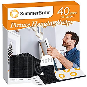 SummerBrite Picture Hanging Strips,Heavy Duty Picture Hanger Kit, Removable Damage Free,Picture Hanging Hooks,Black X Large (40Pack)