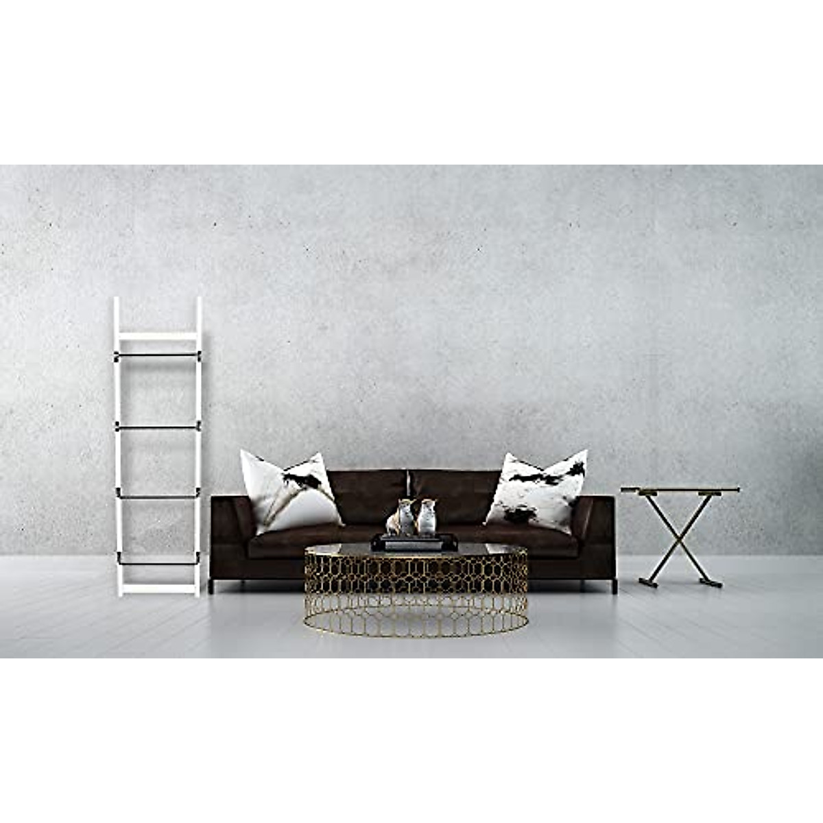 Creative Co-Op Wood Rack with 4 Metal Bars Wall Shelves, Cream