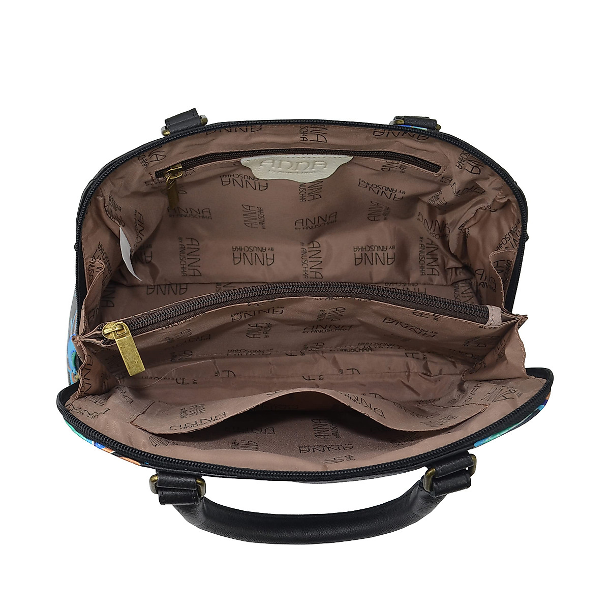 Anna by Anuschka Women's Anna Anuschka Hand Painted Women s Genuine Leather Wide Organizer Satchel Blue Elephant, Blue Elephant, One Size US