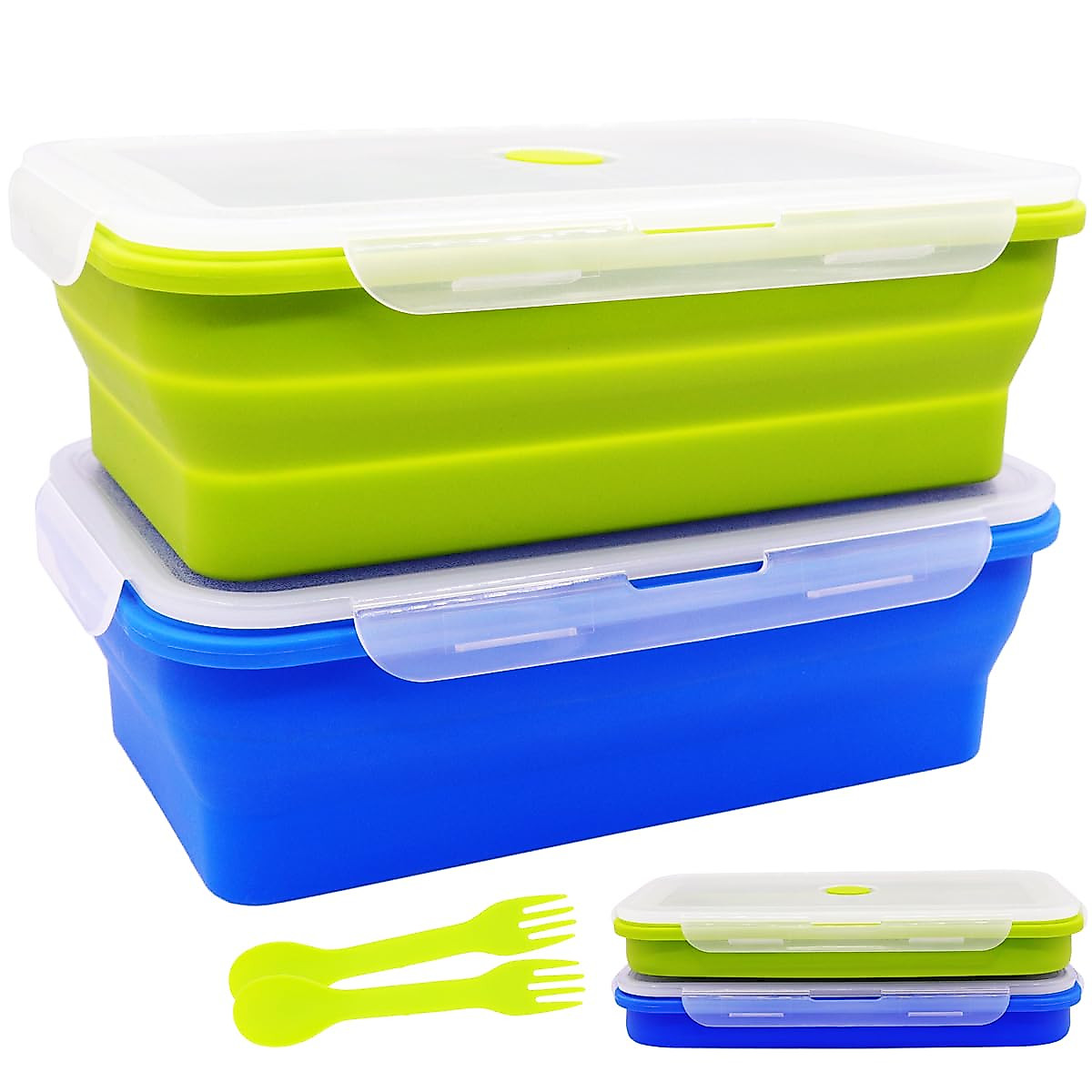 FUSMYE Extra Large Collapsible Silicone Food Storage Containers With Lids, 82.8oz, 2 Pack, XXL Foldable Bento Lunch Box, Big Meal Boxes for Kitchen, Camping, BPA Free