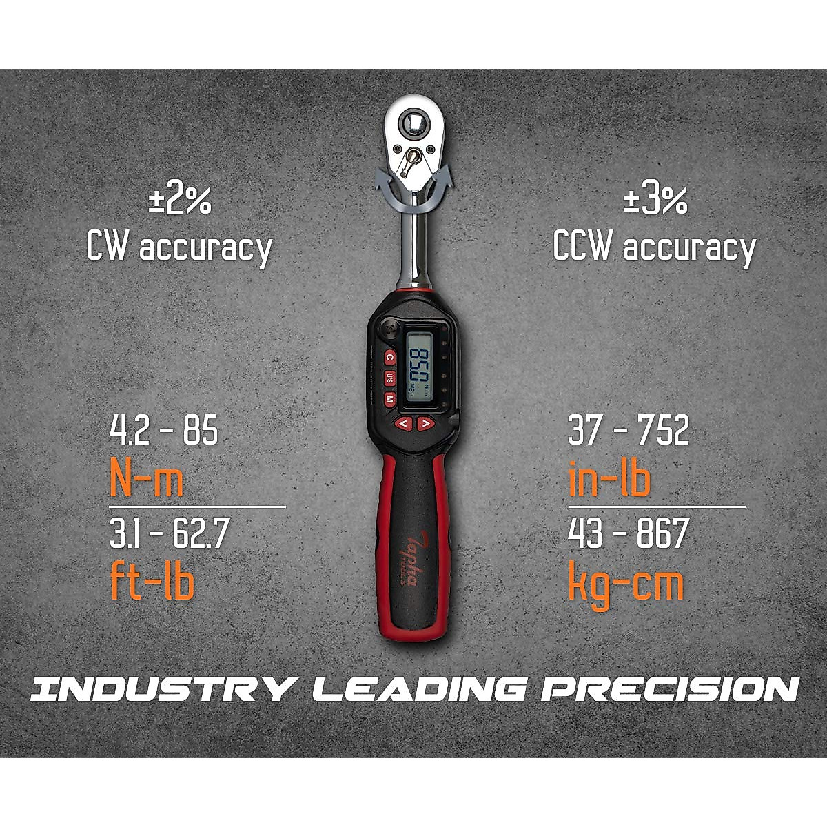 Tapha Tools 3/8 inch Digital Torque Wrench 3.1-62.7 ft-lbs (4.2-85 N-m) Torque Range, Accurate to ±2% Dual Direction, LED and Buzzer Notification, Preset Memory, ISO 6789, Calibrated (WP3N-T085BN)