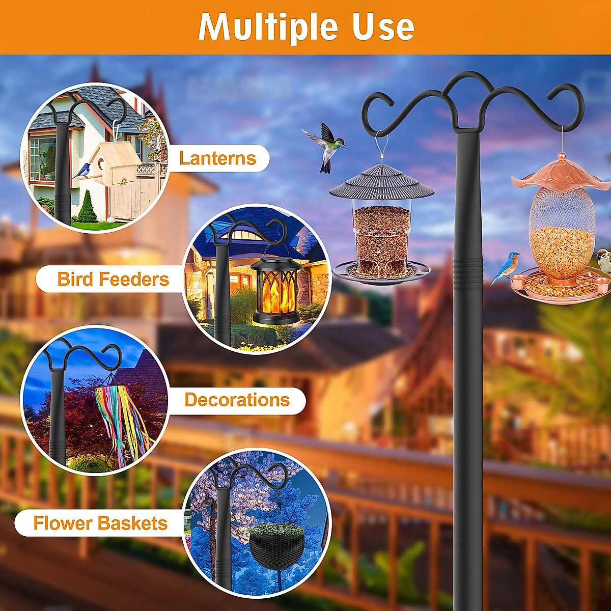 110 Inch 2 Pack Adjustable Shepherds Hooks for Outdoor with 5 Prong Base Heavy Duty Outdoor Garden Shepherds Hooks Hanger for Hanging Bird Feeder Flower Plant Baskets Solar Light Lantern Pole Stand