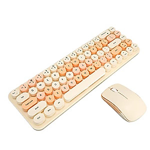 Gaming Keyboard Mouse, Retro Cute Material ABS Keyboard USB Mouse 68 Keys 2.4G Wireless Low Consumption for Office (Tawny Mixed Color)