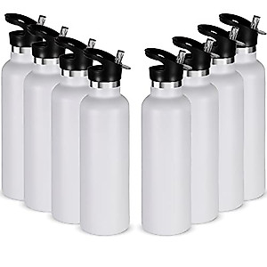 Neihepal 24oz Insulated Water Bottles Bulk 8 Pack,Stainless Steel Double Wall Sport Bottle with Straw Lid,Metal Cup Reusable Thermoses with Hand Cap for School,Cyclists,Hikers,Gift (White,8 Count)