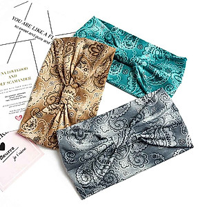 Aceorna Boho Bandeau Headbands Wide Knot Hair Band Stretch Turban Head Wraps Fashion Hair Accessories for Women 3 Pcs (Popular)