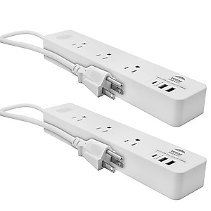 WBM Extension Cord Socket 5.9 ft, Surge Protector Power Strip with 2 USB Ports and 1 Type C Plug, Flat Multi Outlet Extender for Charging Electronic Devices – 2 PCS