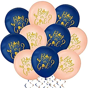 50 Pieces Gender Reveal Balloons Boy or Girl Latex Reveal Party Balloon with Gold Glitter 12 Inches Navy Blue Rose Gold Balloons for Gender Reveal Baby Shower Birthday Party Decoration Supplies