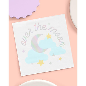 xo, Fetti Over the Moon Napkins - 3-ply, 50 pcs | Baby Shower Decoration, Kids Birthday Tablescape, Gender Reveal Party, Mom to Be Dinner Setting, Bday Decor