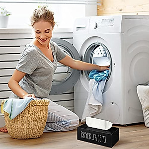 Dryer Sheet Holder Dispenser Container Dryer Sheet Storage Box for Laundry Room Decor Light Luxury Style Fabric Softener Dispenser for Organizing Decorations (Black,Wood)