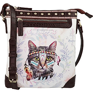 B BRENTANO Vegan Cute Animal Graphic Crossbody Bag Purse with Rhinestones and RFID Protection (Boho Feline RF)