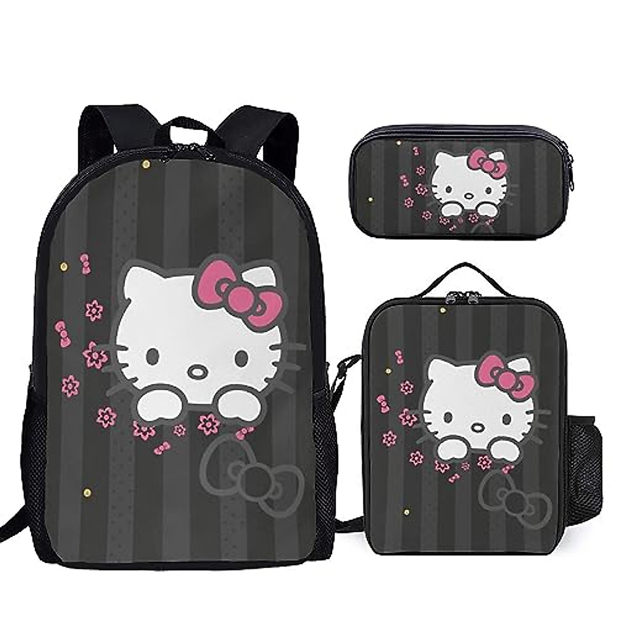 Ehsdde 17 Inch Cute Cartoon Cat Backpack Casual Travel Backpacks With Lunch Bag Pencil Case Box for Women Gift