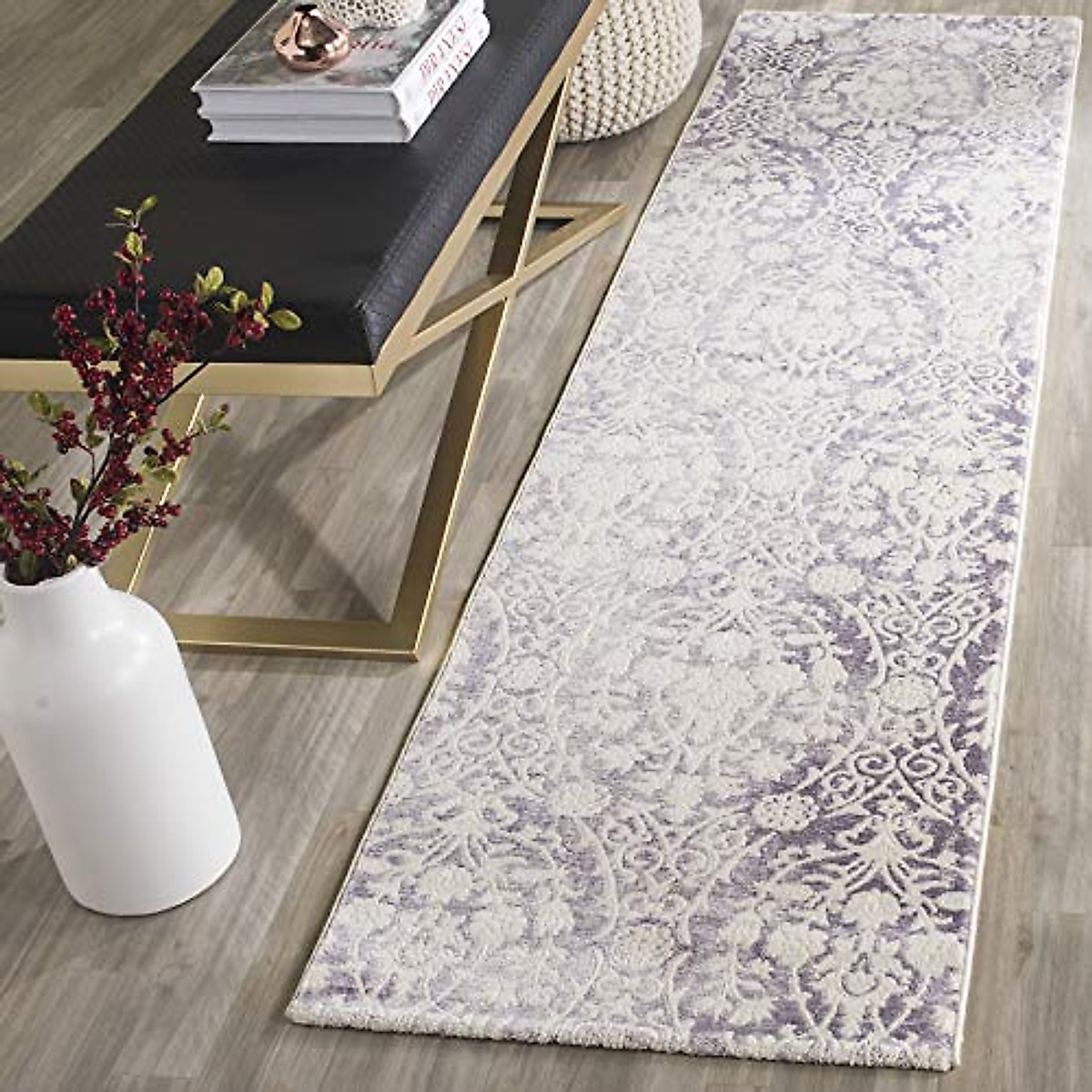 SAFAVIEH Passion Collection Runner Rug - 2'2" x 12', Lavender & Ivory, Vintage Distressed Design, Non-Shedding & Easy Care, Ideal for High Traffic Areas in Living Room, Bedroom (PAS403A)
