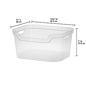Sterilite 7 x 11 x 14.25 Inch Polished Open Scoop Front Storage Bin with Comfortable Carry Through Handles for Household Organization, Clear (6 Pack)