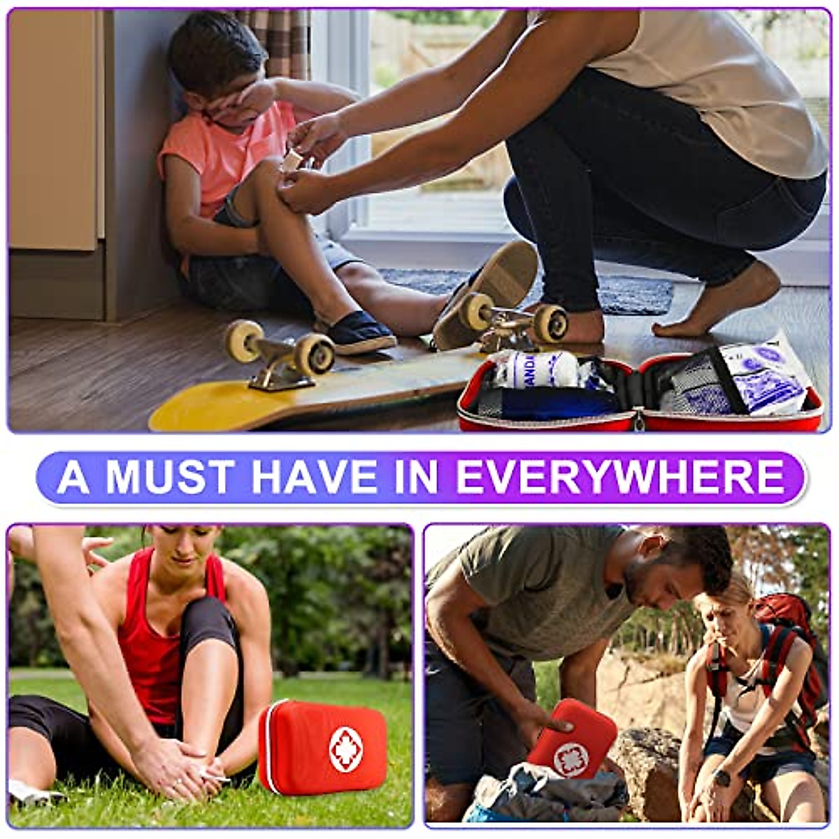 275Pcs Travel First Aid Kits for Car Emergency Preparedness Items Urgent Accident Essentials Kit Survival Gear Equipment Sports First Aid Kit for College Dorm Student, Home, Boat, Red YIDERBO