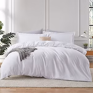 Hearth & Harbor White Duvet Cover Queen Size - 3 Piece Queen Duvet Cover Set, Soft Double Brushed Queen Size Duvet Covers with Button Closure, 1 Duvet Cover 90x90 inches and 2 Pillow Shams