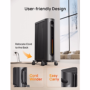 Dreo Oil Filled Radiator Heater, 1500W Radiant Heater with Remote Control, Digital Thermostat, 4 Modes, 24h Timer, 10 Safety Protections, Child Lock, Space Heaters for Indoor Use Large Room Bedroom