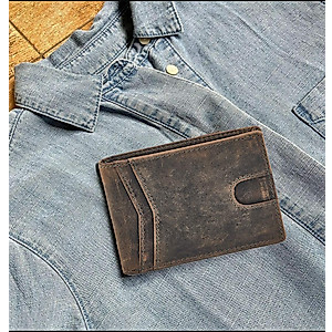 Wallet for Men Bifold Real Leather Slim RFID Blocking Front Pocket Minimalist Stylish Design with ID Window in Gift Box (Crazy Horse, Moss)