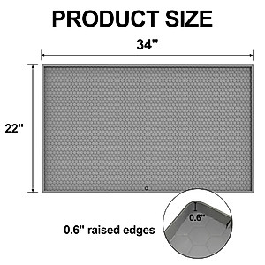 Jifunull Under Sink Mat for Kitchen Cabinet, 34" x 22" Silicone Waterproof Under Sink Tray with Drain Hole, Liner Protector for Kitchen, Bathroom and Laundry Room, Hold Up to 2 Gallons, Grey