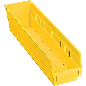 Nestable Shelf Bin, Plastic, 4-1/8"W X 17-7/8"D X 4" H, Yellow - Lot of 12
