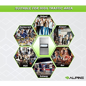 Alpine Commercial Paper Towel Dispenser and Waste Receptacle - Stainless Steel Toilet Paper Dispenser with Rounded Tray for 350 C-Fold or 475 Multifold Paper Towels (2-Gallon Capacity Trash Bin)