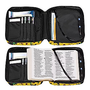 Coloranimal Sunflower Bible Book Covers Church Bags Bible Protective with Handle Zippered Pocket Black Cats Carrying Book Bible Holder Accessories Organizer Case Tote Bags for Women Girls