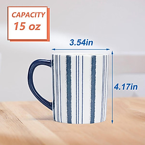 Hoikwo 4 Pack 15oz Ceramic Coffee Mugs, Blue Coffee Cups Sets for Coffee, Beverages, Tea, Microwave-safe and Dishwasher-safe
