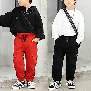 MINI PANDA Toddler Boy Pants, Little Boys 2-Pack Pull On Pants (Black+Red, 4T)