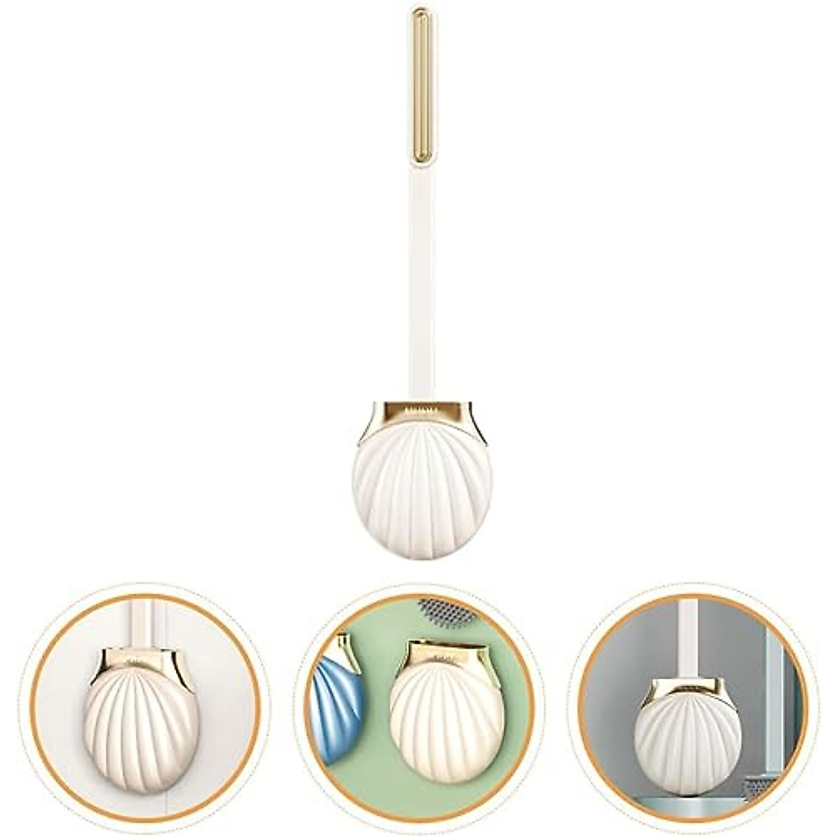 AAMNA Shell Toilet Brush and Holder Wall-Mounted Toilet Cleaning Brushes w/Long Plastic Handle and Soft Silicone Bristles Bathroom Deep Cleaner