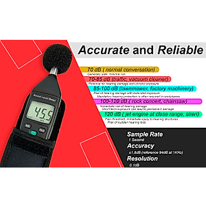 SM-130DB Digital Decibel Meter Reader and Sound Level Meter Type 2 with Calibration Certificate. Measurement Device for Environmental and Mechanical Noise Monitor - Manufacturing, Office, Classroom