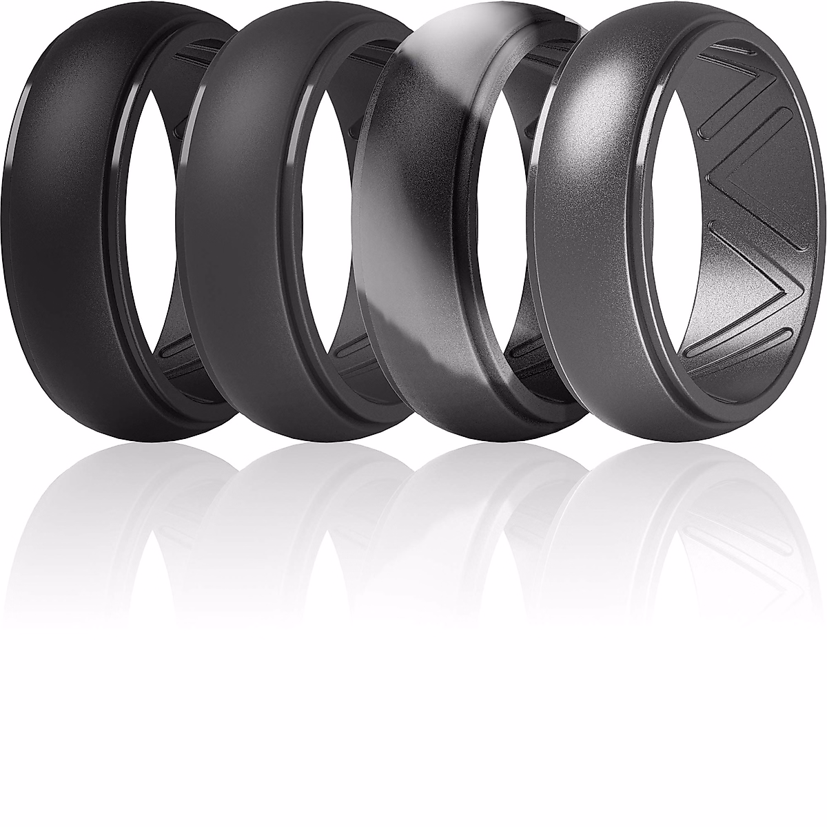 ThunderFit Men's Silicone Wedding Rings, Step Edge Breathable Rubber Engagement Bands 8.7mm Wide 2.5mm Thick - 1/4/7 Variety Multipack (Pack N - Size 14.5-15 (23.06mm))