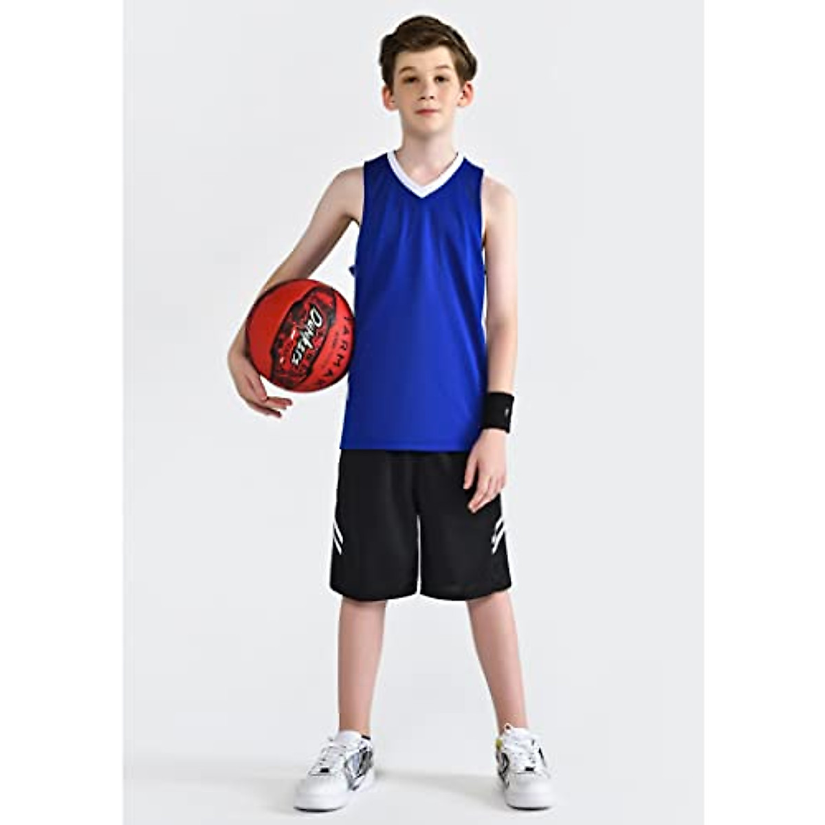 Youth Boys Reversible Mesh Performance Athletic Basketball Jerseys Blank Team Uniforms for Sports Scrimmage (10 Pack, Blue/White, Youth M)
