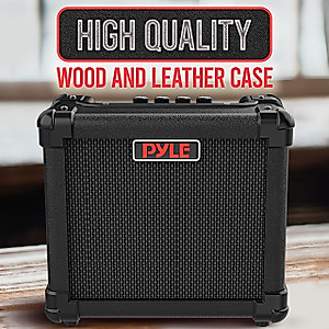 Pyle Portable Electric Guitar Amp, 10W Wall Powered Mini Amplifier with 5" High Definition Speaker, Distortion, Headphone Out